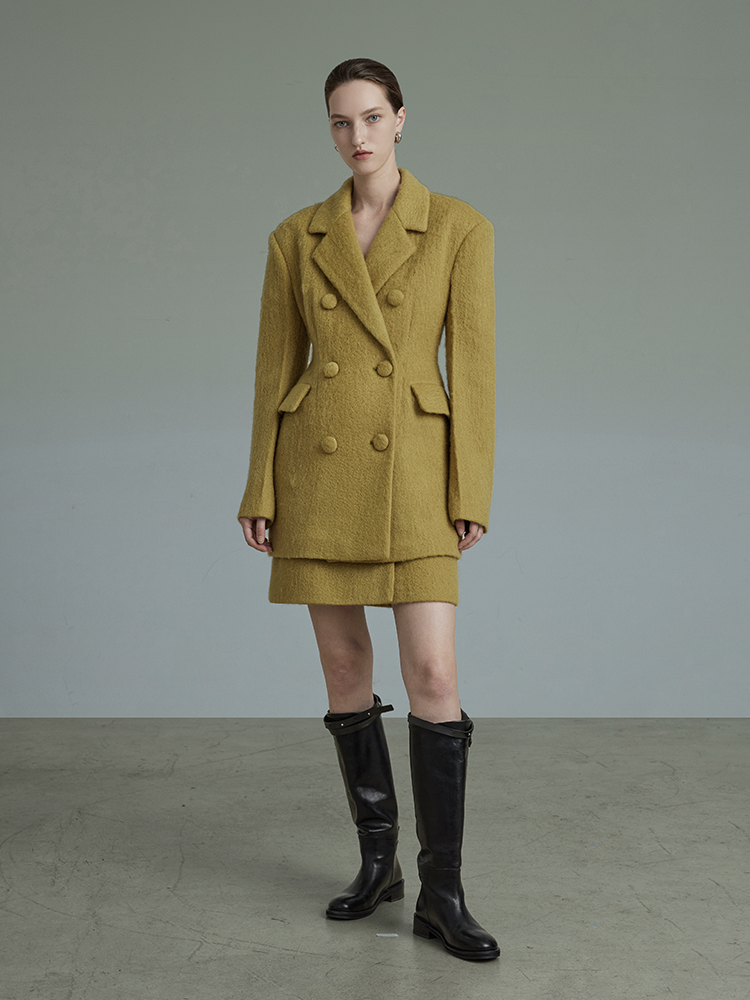 Mustard Wool Slim Suit Coat: A slim coat made of wool that stands out ...